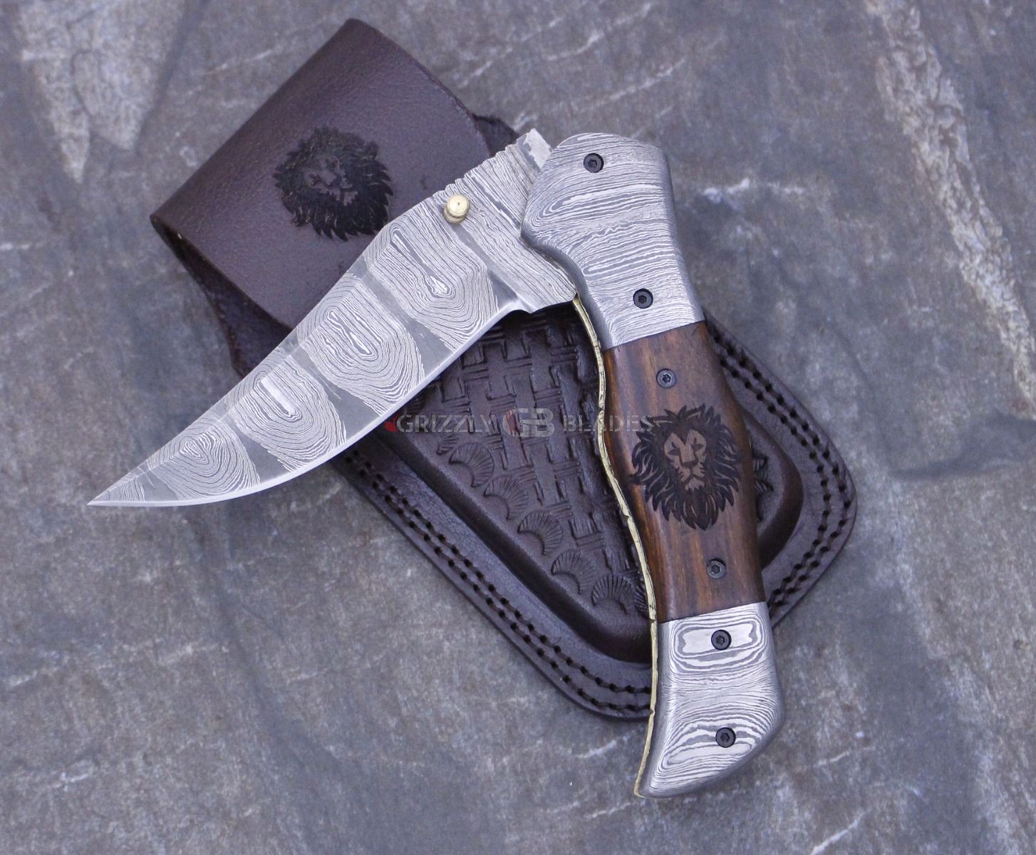 Buy Lion Damascus Steel Custom Handmade Folding/pocket Knife 9 Inches ...