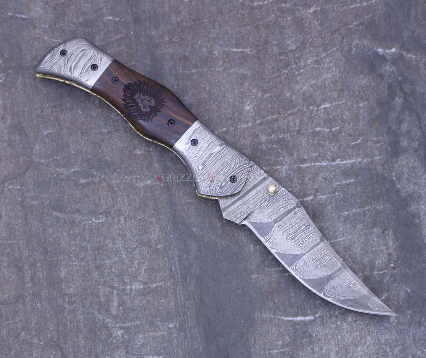 Buy Lion Damascus Steel Custom Handmade Folding/pocket Knife 9 Inches ...