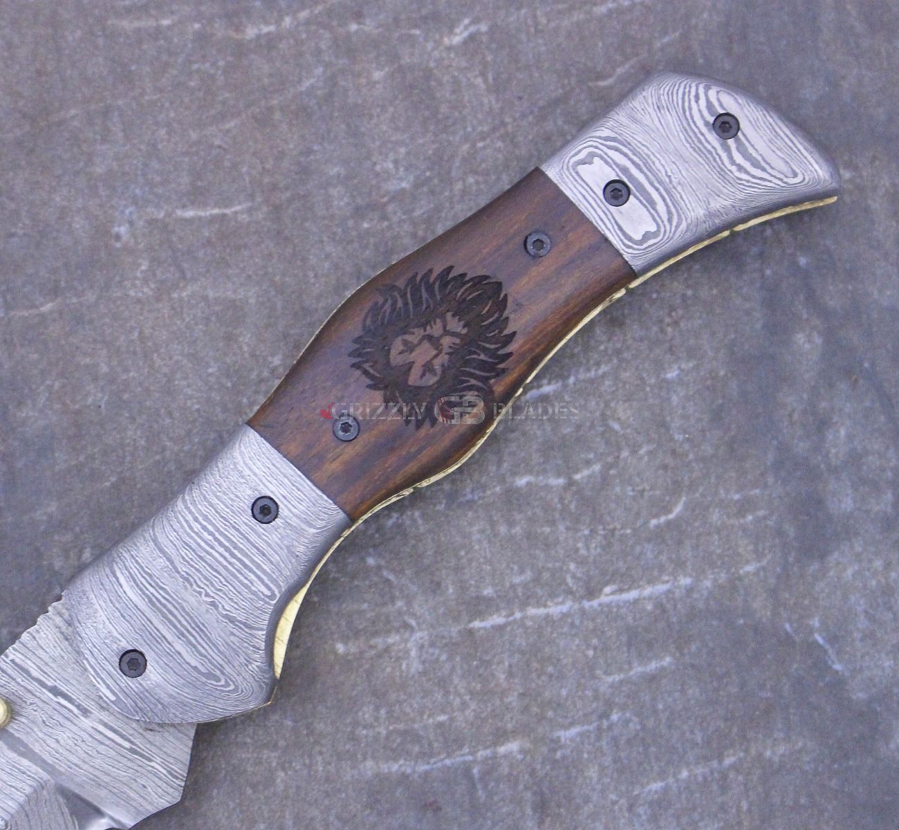 Buy Lion Damascus Steel Custom Handmade Folding/pocket Knife 9 Inches ...