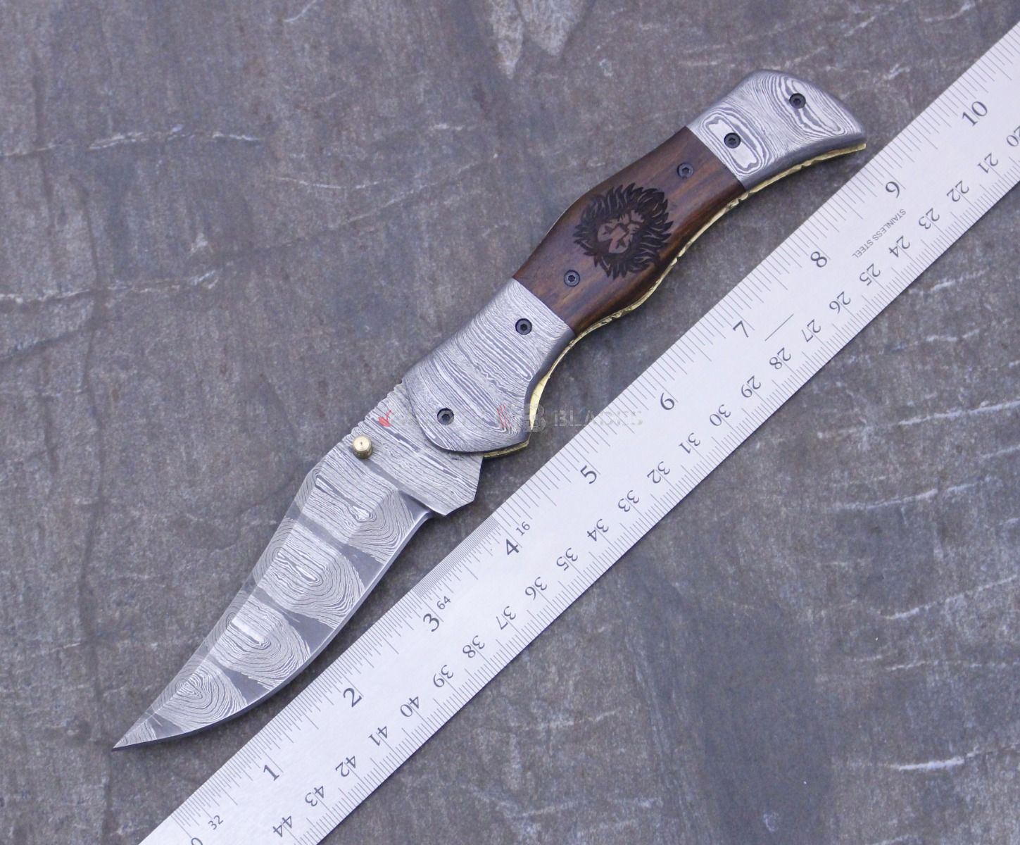 Buy Lion Damascus Steel Custom Handmade Folding/pocket Knife 9 Inches ...