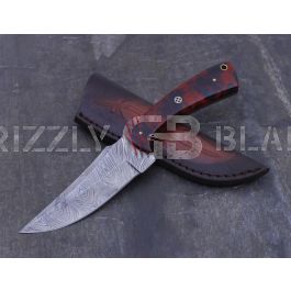 Buy Damascus Steel Custom Handmade Hunting Skinning Knife 9 Inches Red ...