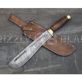 Buy Damascus Steel Custom Handmade Hunting Machete 15 Inches Knife A ...