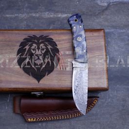 Buy Damascus Steel Custom Handmade Hunting Skinning Knife 8 Inches Blue ...